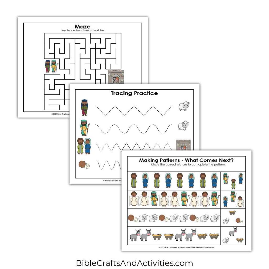 Angels Visit the Shepherds Preschool Activity Pages - Bible Crafts Shop