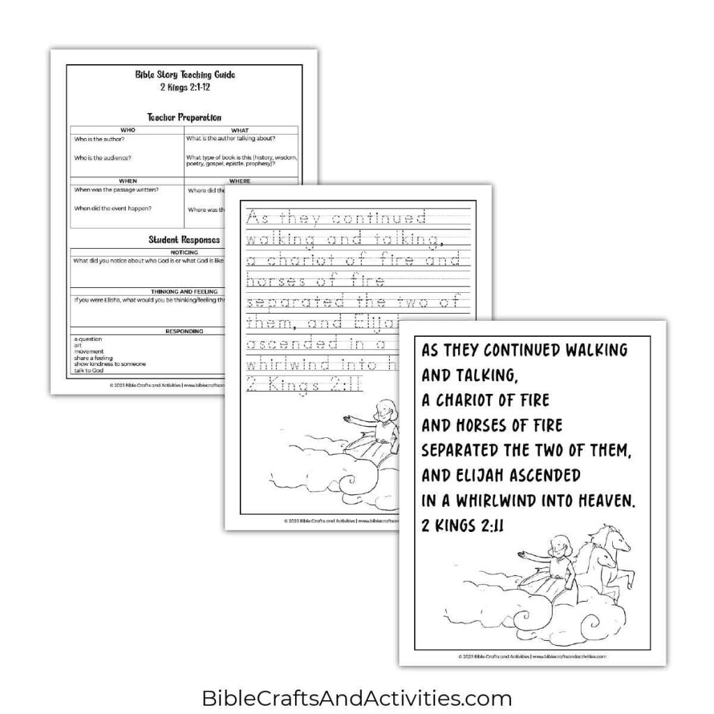 Elijah Taken to Heaven Activity Pages - Bible Crafts Shop
