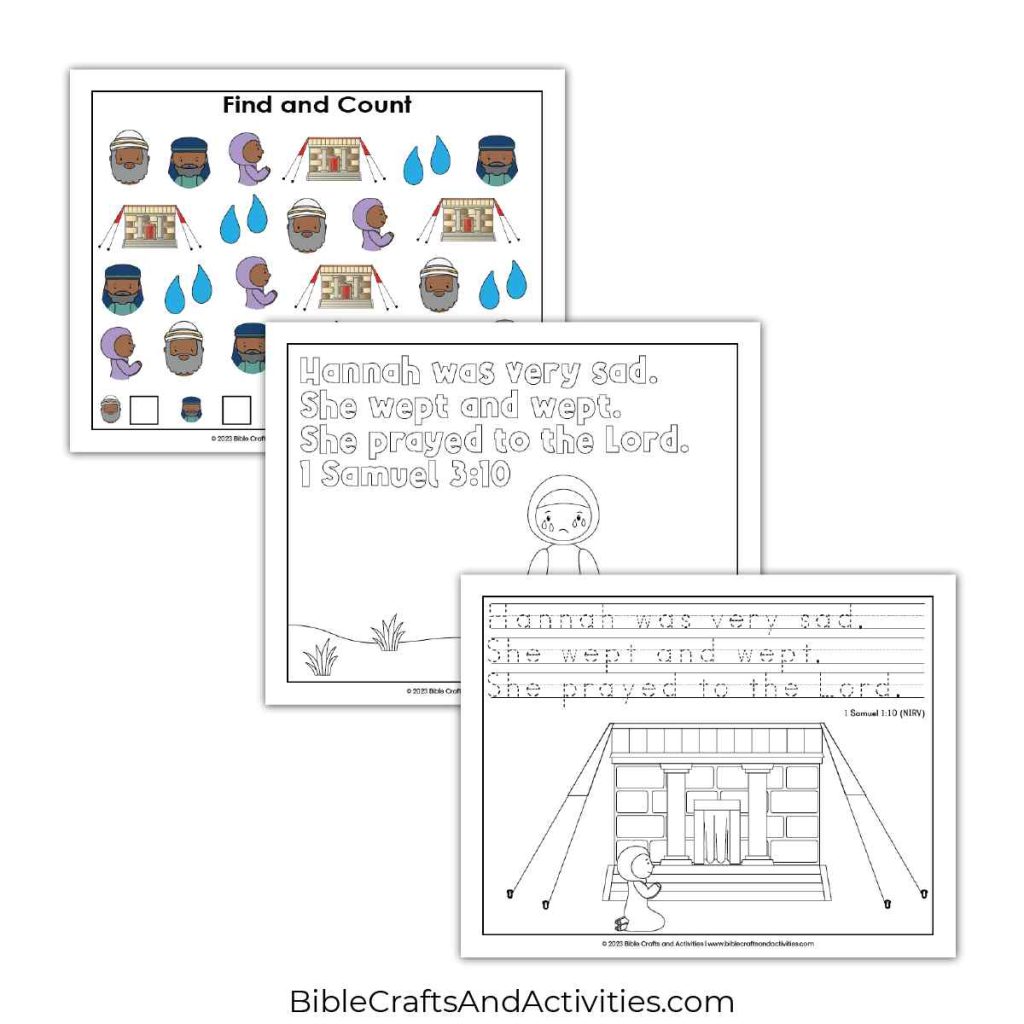 Hannah Prays for Samuel Preschool Activity Pages - Bible Crafts Shop