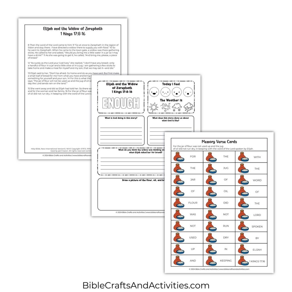 Elijah and the Widow of Zarephath Activity Pages - Bible Crafts Shop