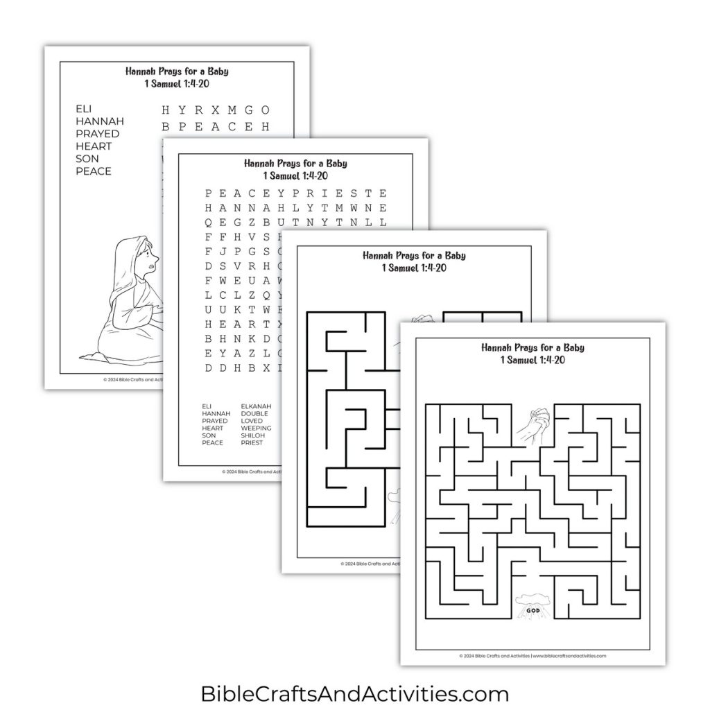 Hannah Prays for a Baby Activity Pages - Bible Crafts Shop