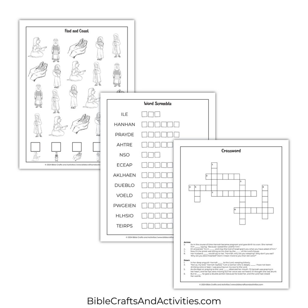Hannah Prays for a Baby Activity Pages - Bible Crafts Shop