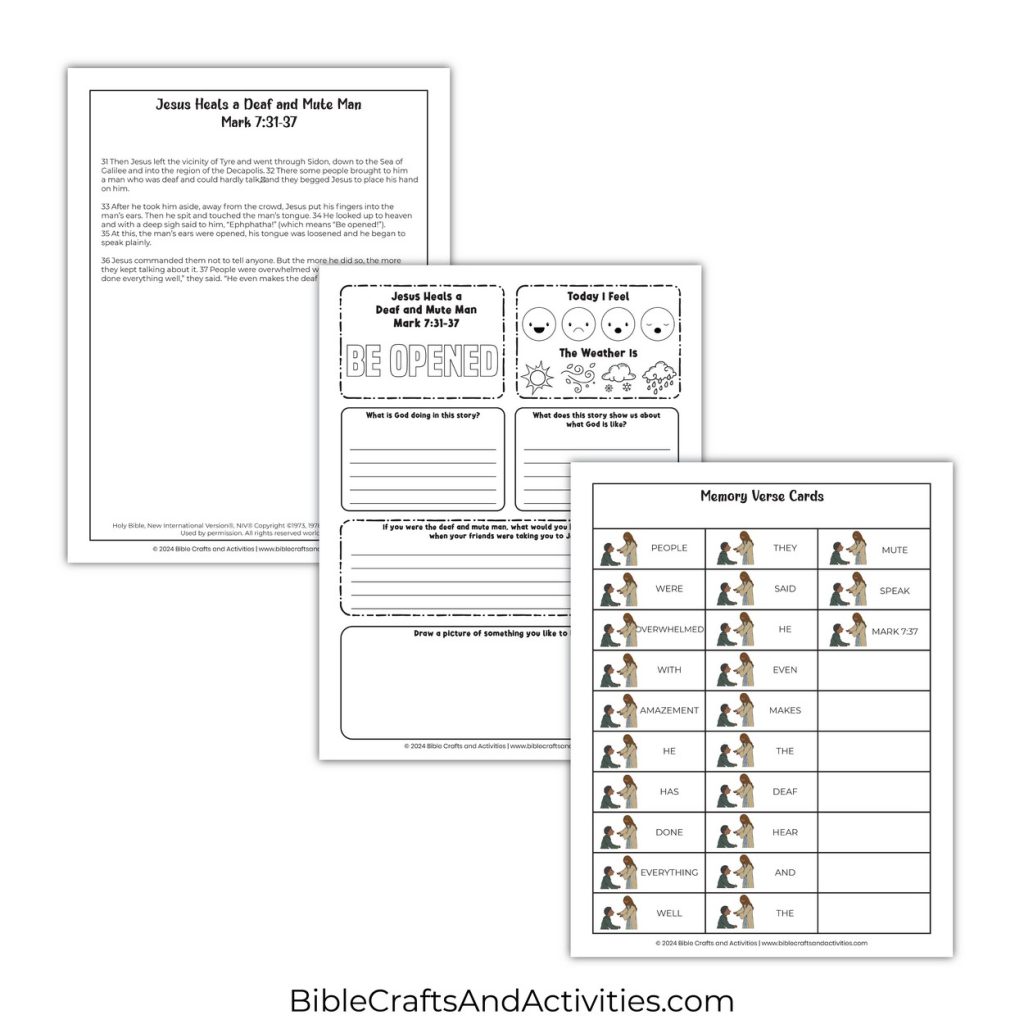 Jesus Heals a Deaf and Mute Man Activity Pages - Bible Crafts Shop
