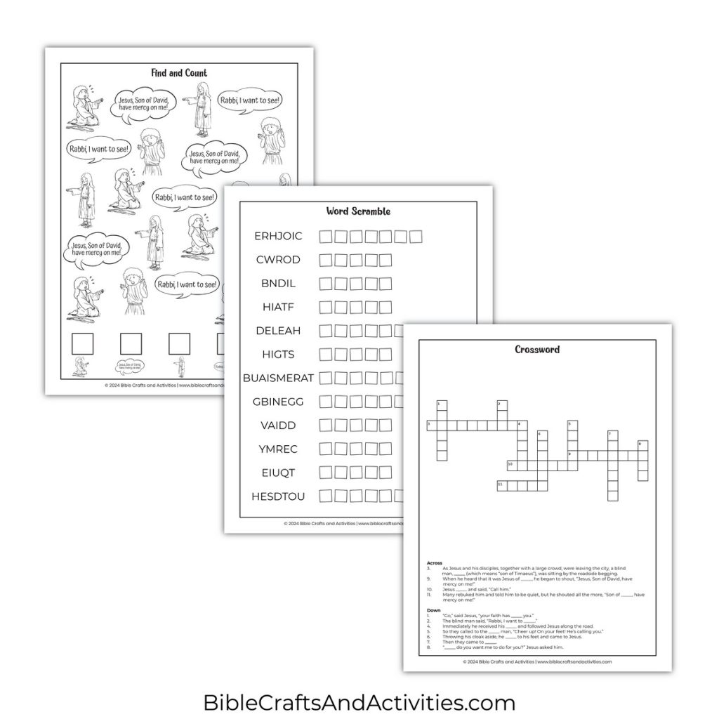 Jesus Heals Blind Bartimaeus Activity Pages - Bible Crafts Shop