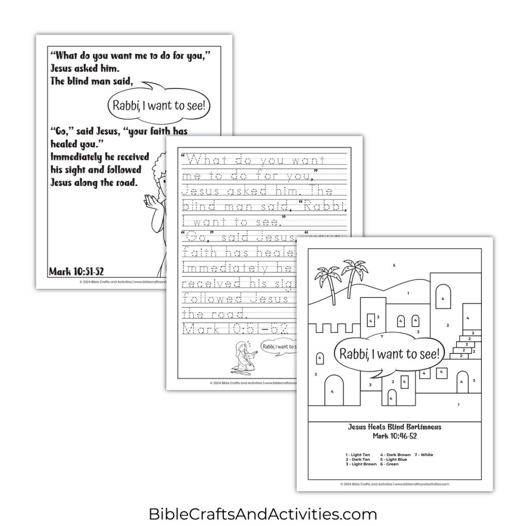 Jesus Heals Blind Bartimaeus Activity Pages - Bible Crafts Shop
