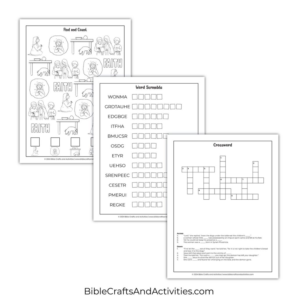 The Canaanite Woman's Faith Activity Pages - Bible Crafts Shop