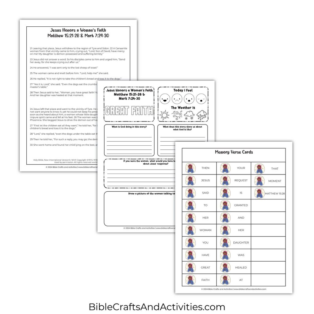 The Canaanite Woman's Faith Activity Pages - Bible Crafts Shop