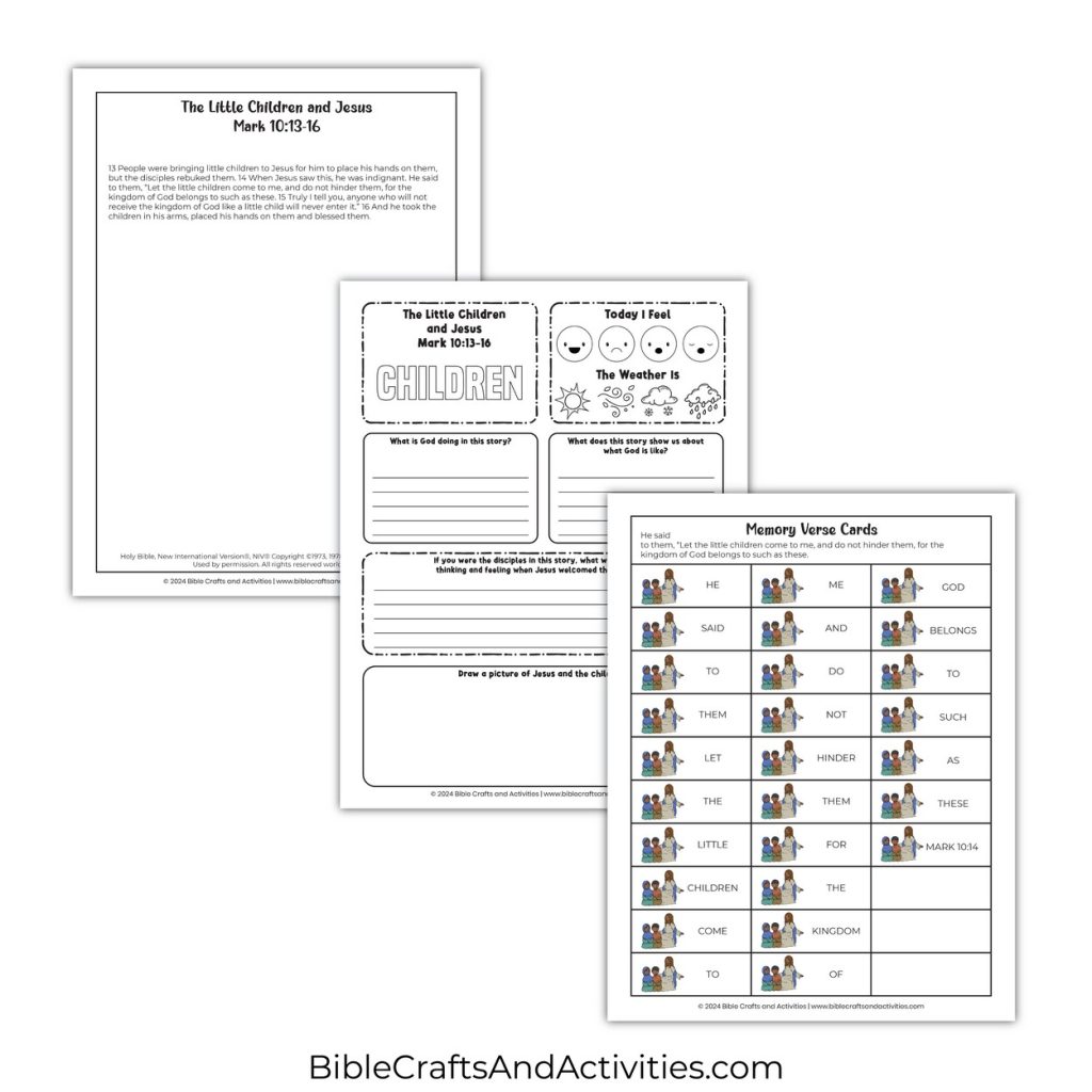 The Little Children and Jesus Activity Pages - Bible Crafts Shop