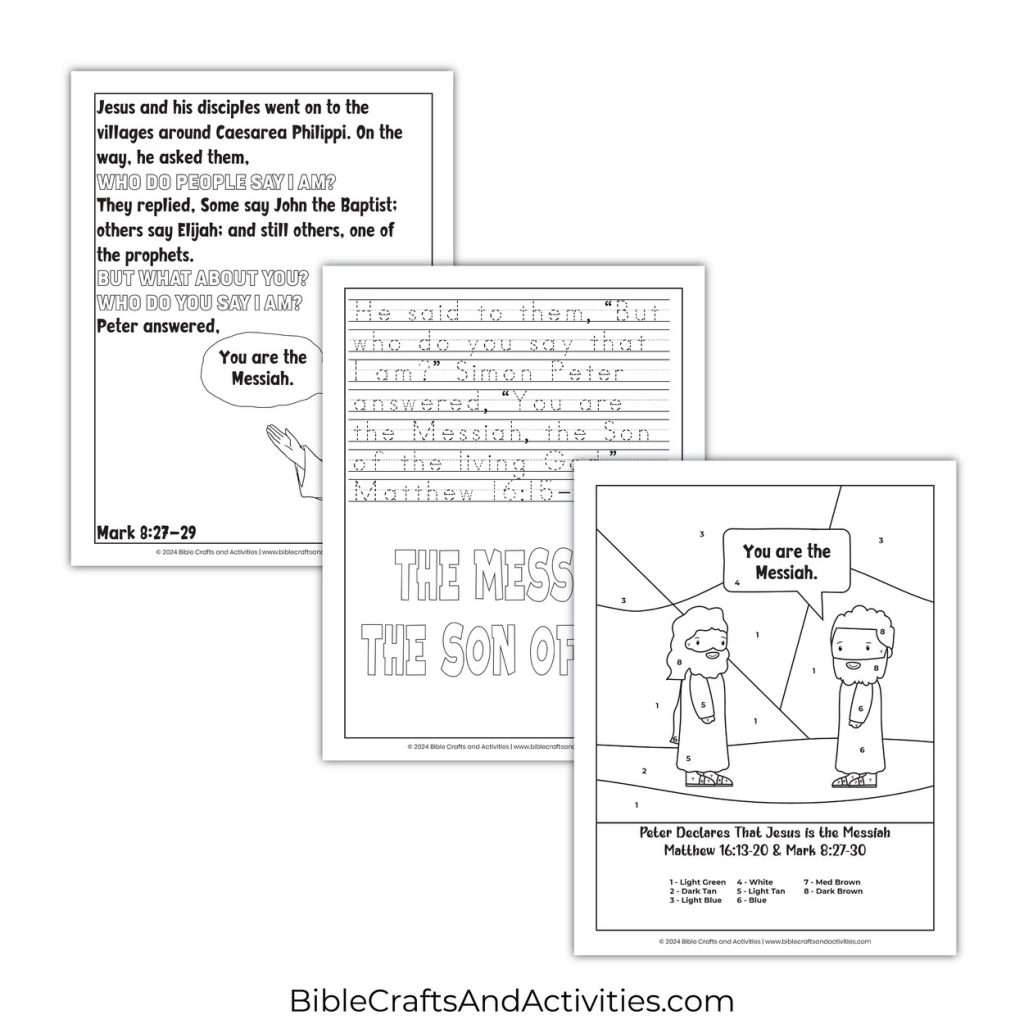 Peter Declares that Jesus is the Messiah Activity Pages - Bible Crafts Shop