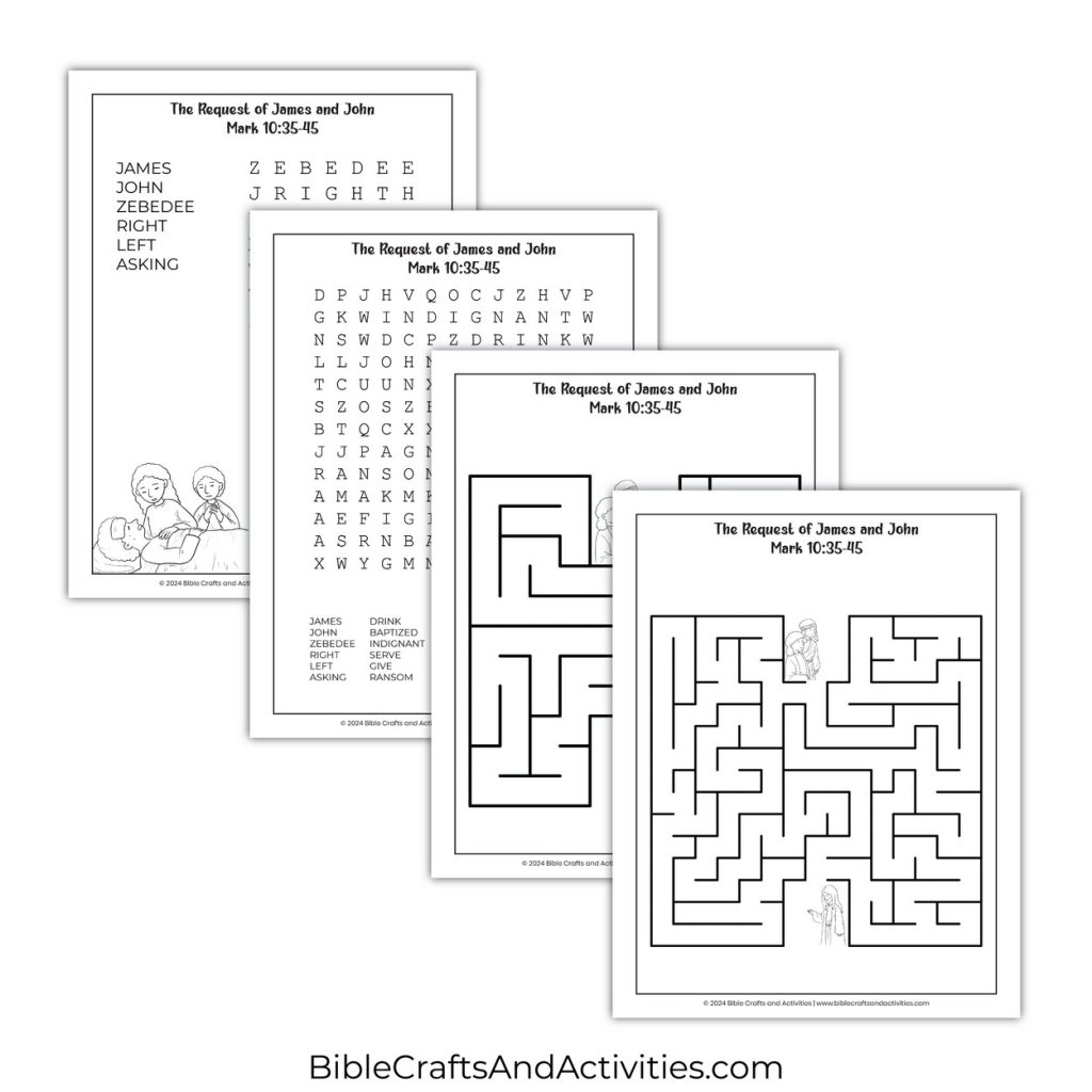 The Request of James and John Activity Pages - Bible Crafts Shop
