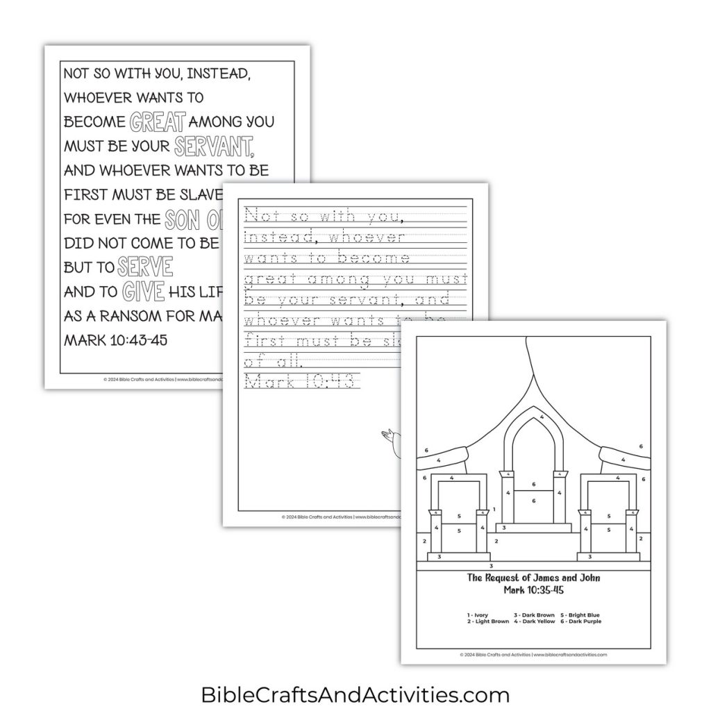 The Request of James and John Activity Pages - Bible Crafts Shop