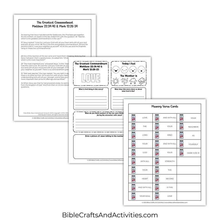 The Greatest Commandment Activity Pages - Bible Crafts Shop
