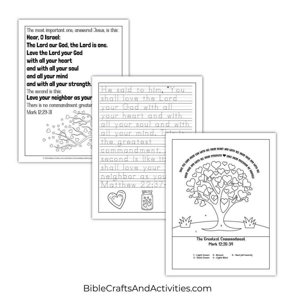 The Greatest Commandment Activity Pages - Bible Crafts Shop