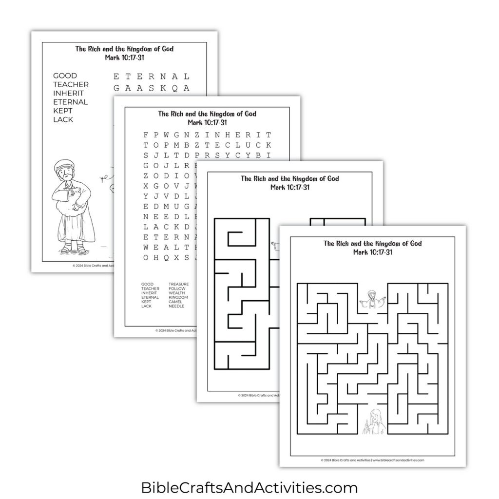 The Rich and the Kingdom of God Activity Pages - Bible Crafts Shop