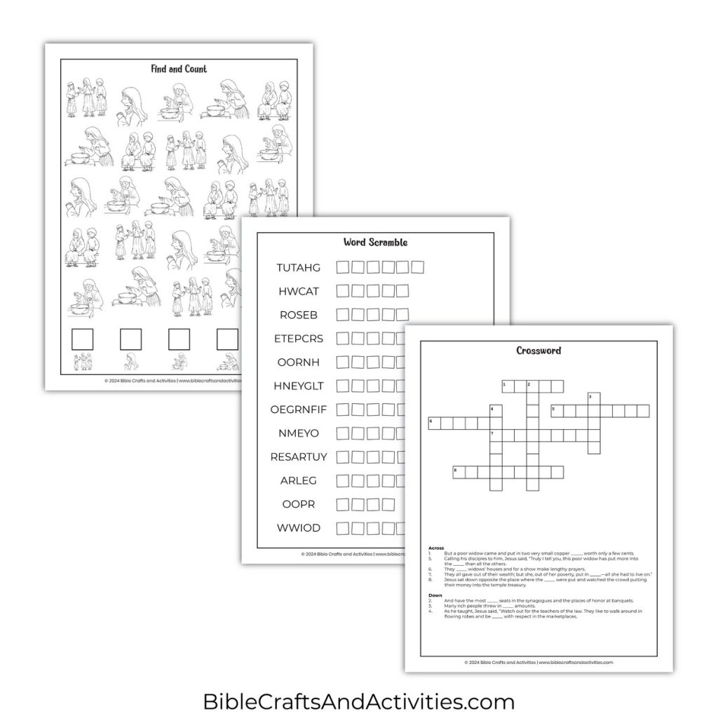 A Widow's Offering Activity Pages - Bible Crafts Shop