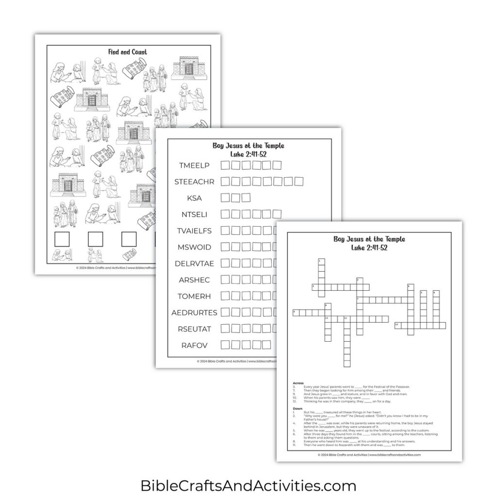 Boy Jesus at the Temple Activity Pages - Bible Crafts Shop