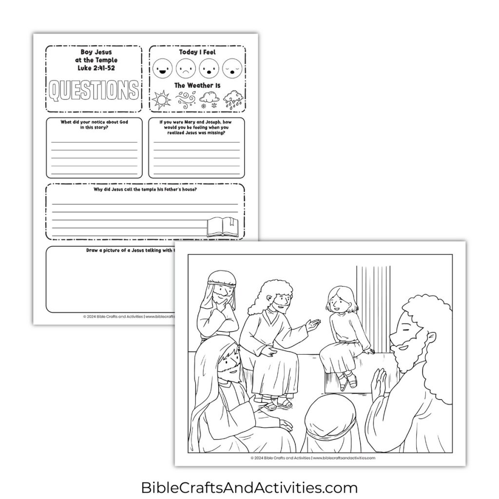 Boy Jesus at the Temple Activity Pages - Bible Crafts Shop