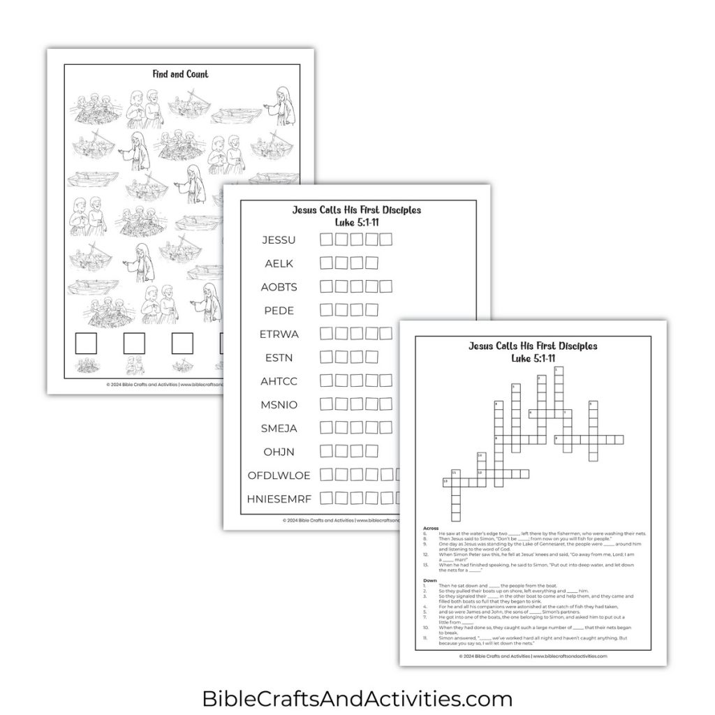 Jesus Calls His First Disciples Activity Pages - Bible Crafts Shop