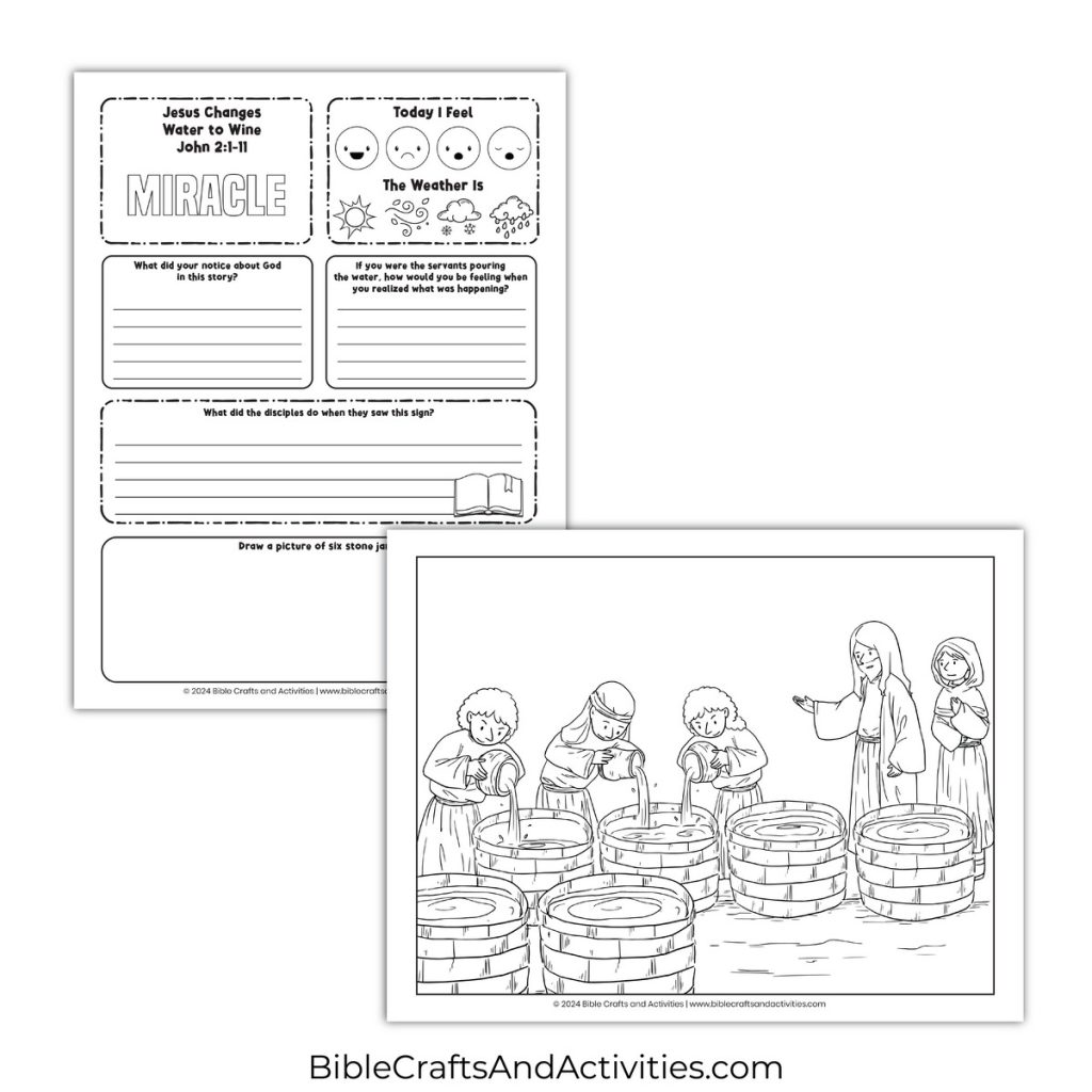 Jesus Changes Water to Wine Activity Pages - Bible Crafts Shop