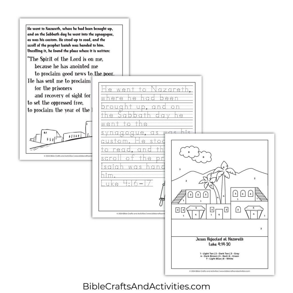Jesus Rejected at Nazareth Activity Pages - Bible Crafts Shop