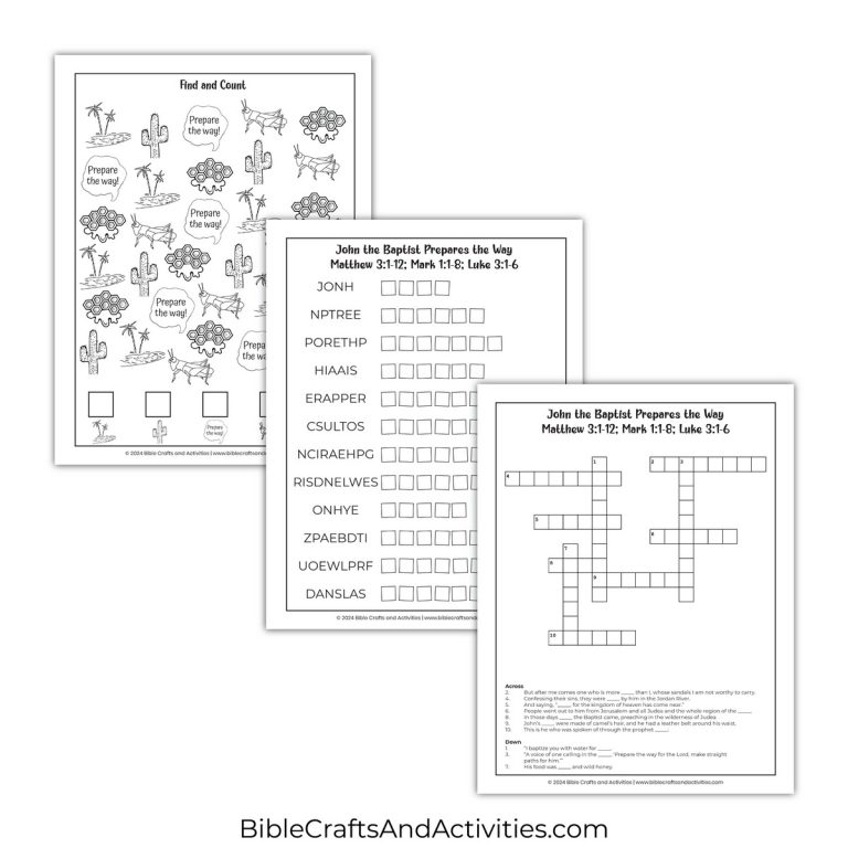 John the Baptist Prepares the Way Activity Pages - Bible Crafts Shop
