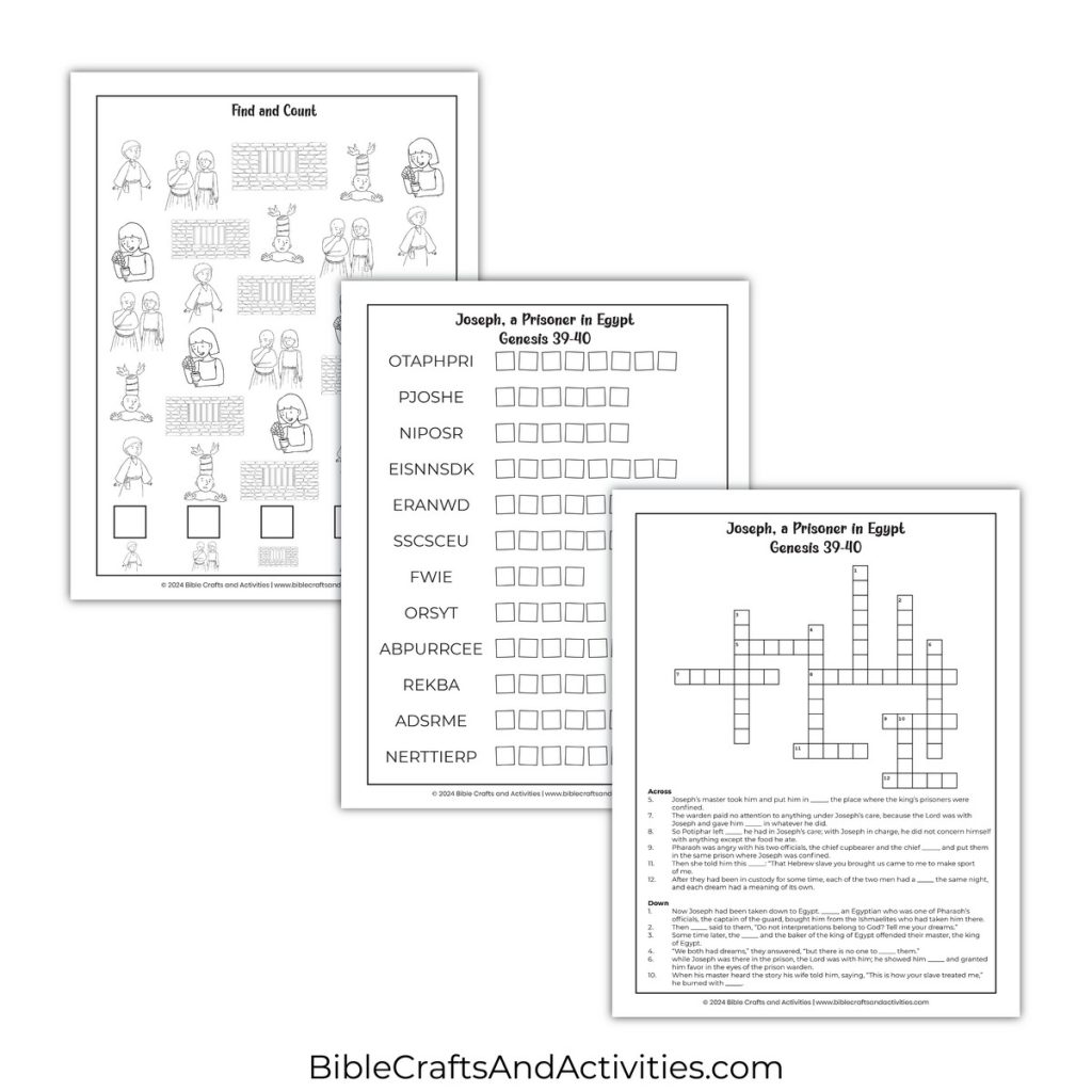 Joseph, A Prisoner in Egypt Activity Pages - Bible Crafts Shop