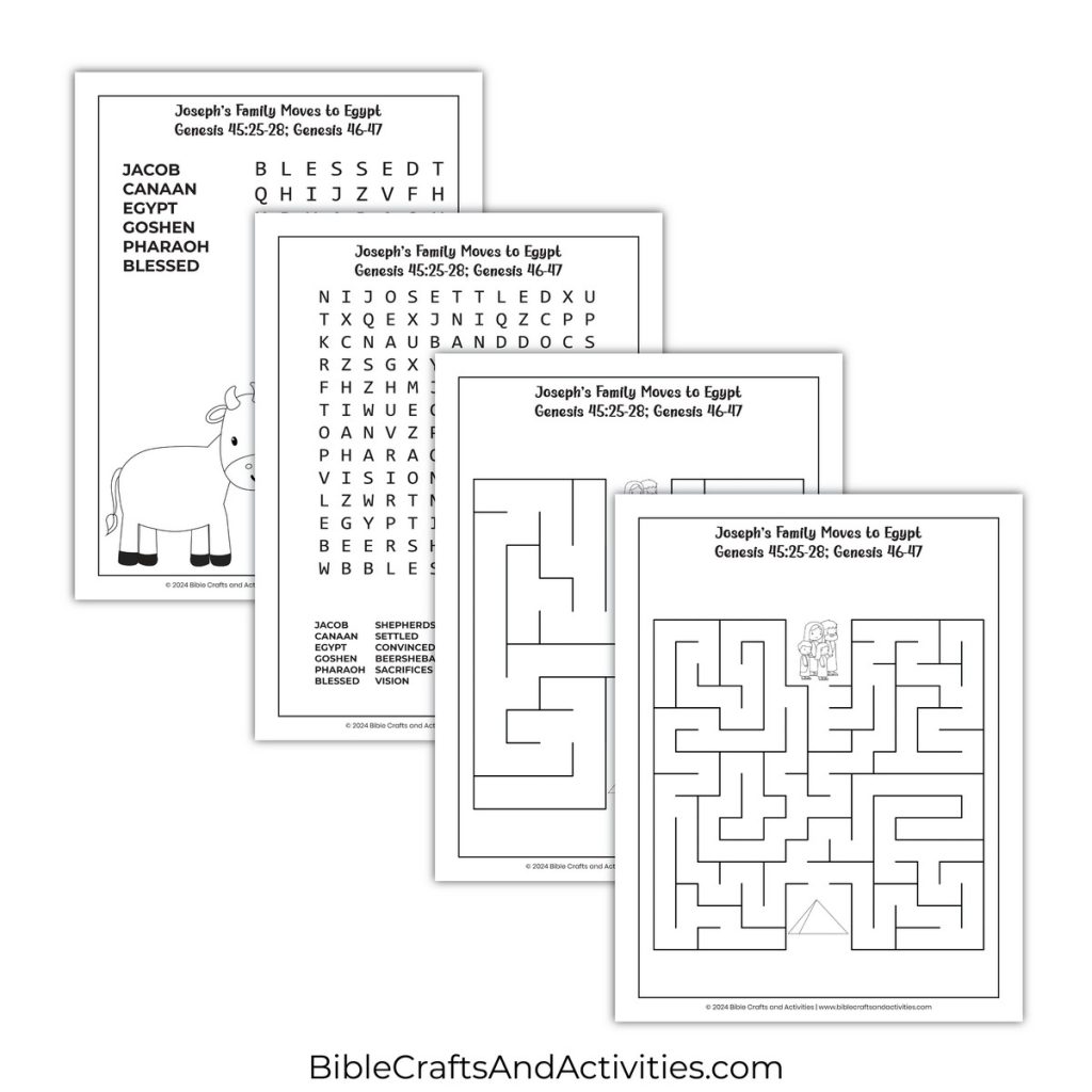 Joseph's Family Moves to Egypt Activity Pages - Bible Crafts Shop