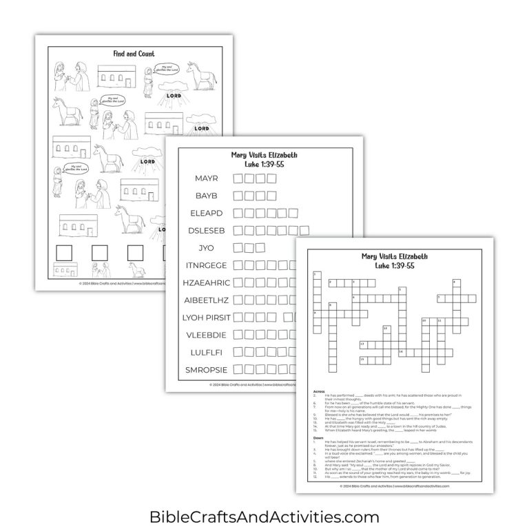 Mary Visits Elizabeth Activity Pages - Bible Crafts Shop