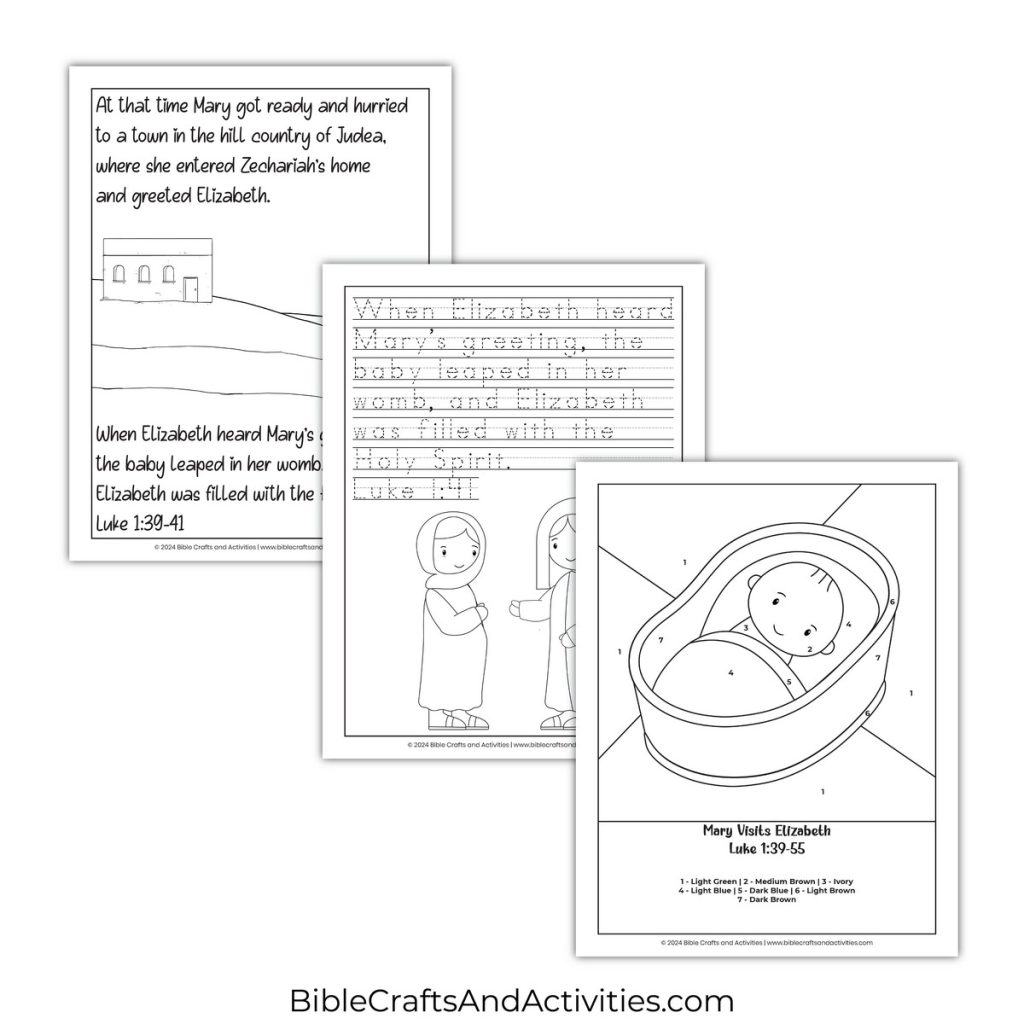 Mary Visits Elizabeth Activity Pages - Bible Crafts Shop
