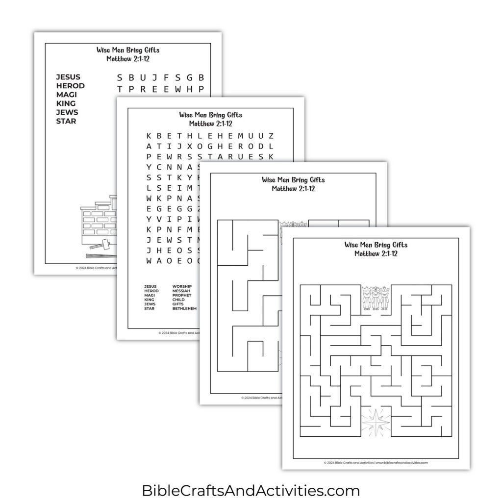 Wise Men Bring Gifts Activity Pages - Bible Crafts Shop
