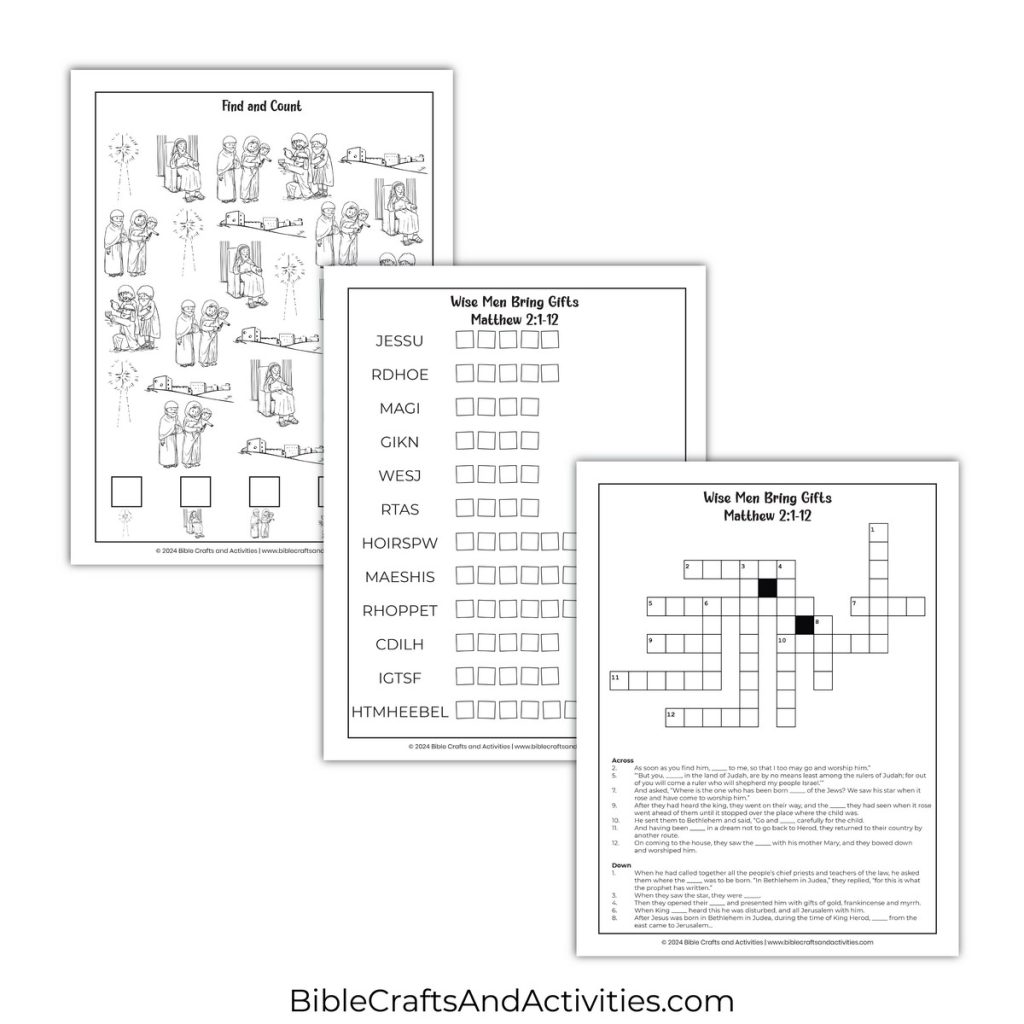 Wise Men Bring Gifts Activity Pages - Bible Crafts Shop