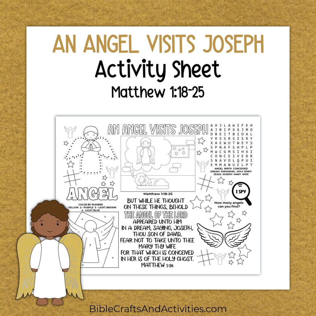 An Angel Visits Joseph Activity Sheet - Bible Crafts Shop