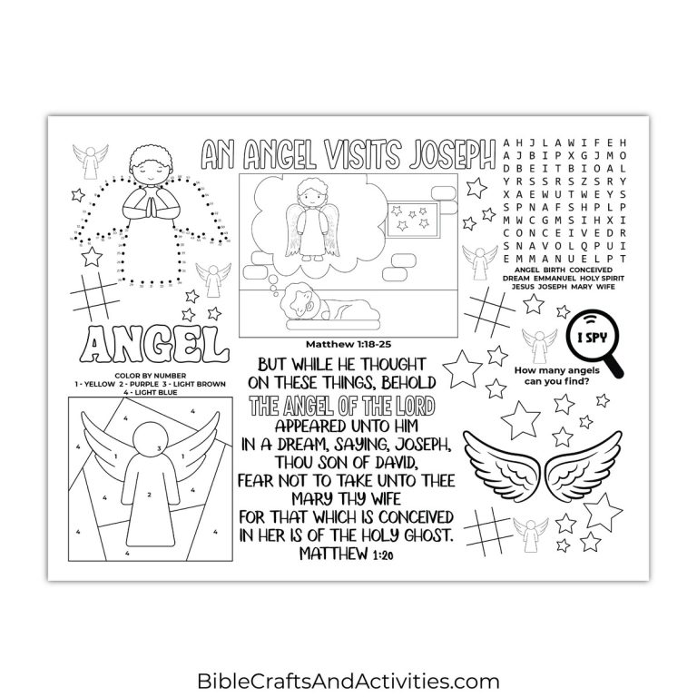 An Angel Visits Joseph Activity Sheet - Bible Crafts Shop