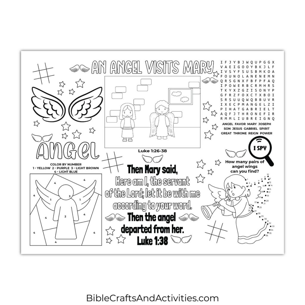 An Angel Visits Mary Activity Sheet - Bible Crafts Shop