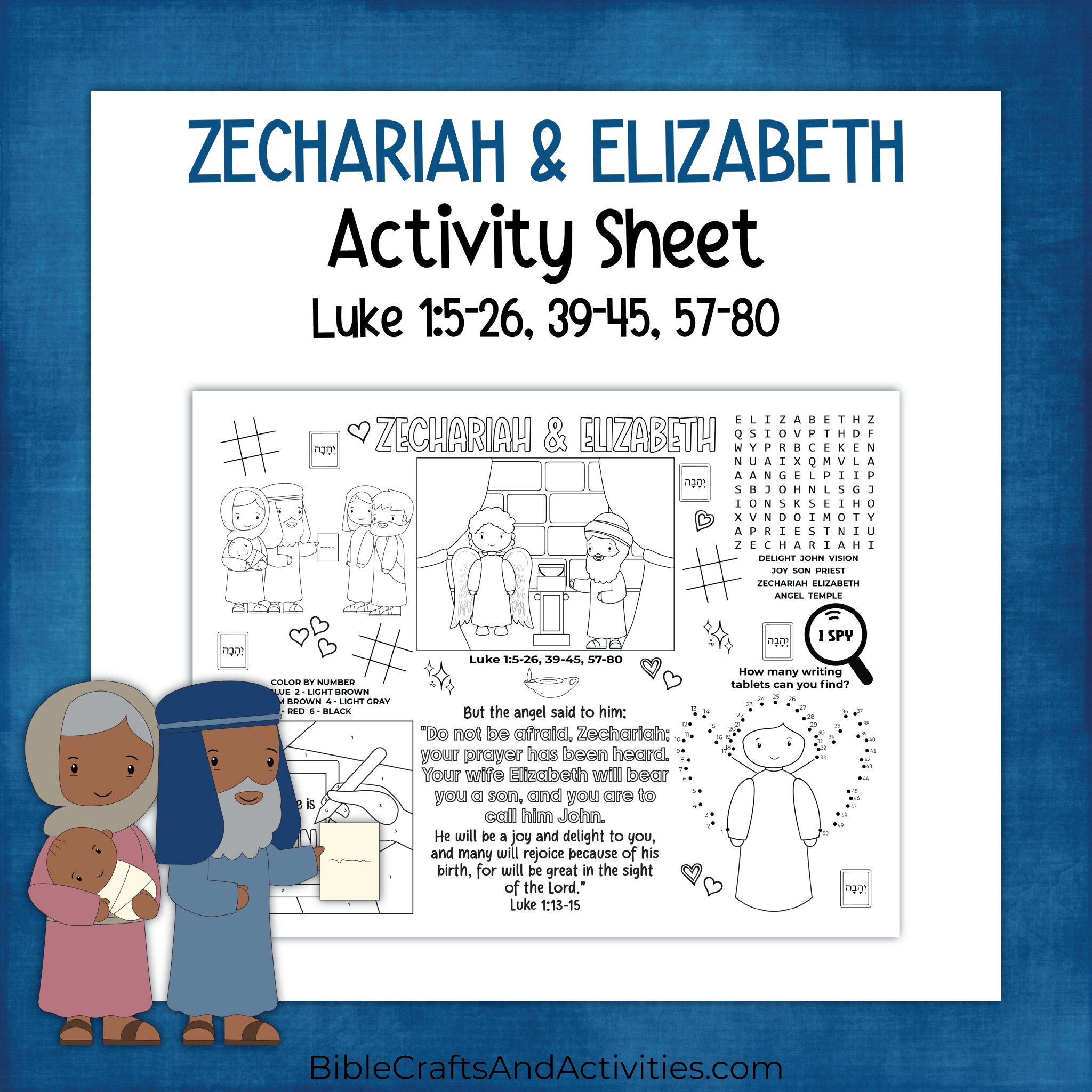 Zechariah & Elizabeth Activity Sheet - Bible Crafts Shop