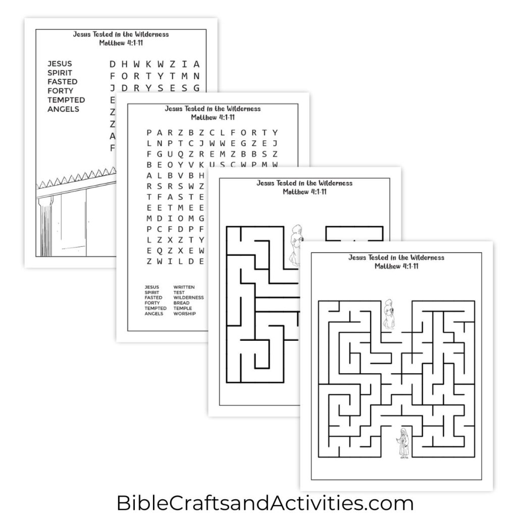 Jesus Tested in the Wilderness Activity Pages - Bible Crafts Shop