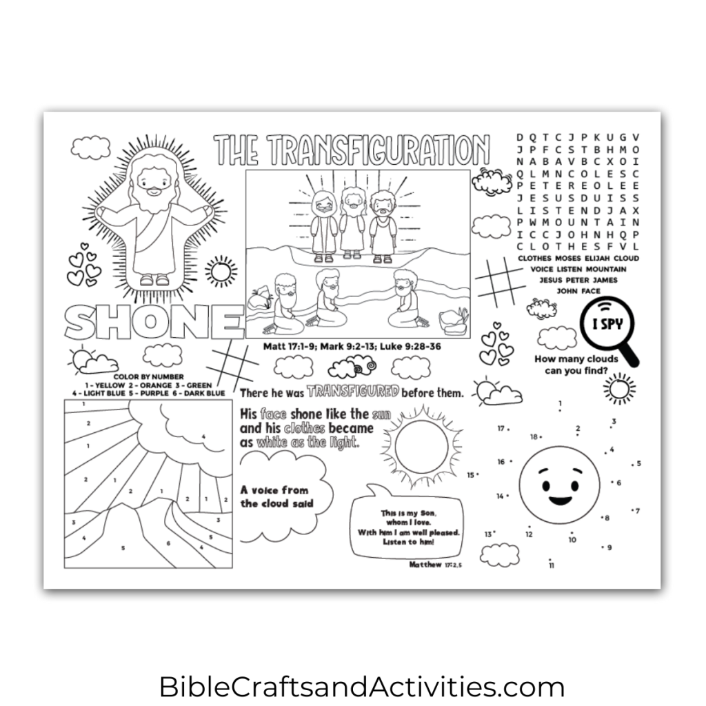 The Transfiguration Activity Sheet - Bible Crafts Shop