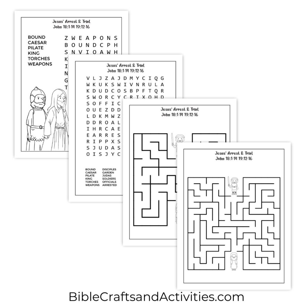 Jesus' Arrest and Trial Activity Pages - Bible Crafts Shop