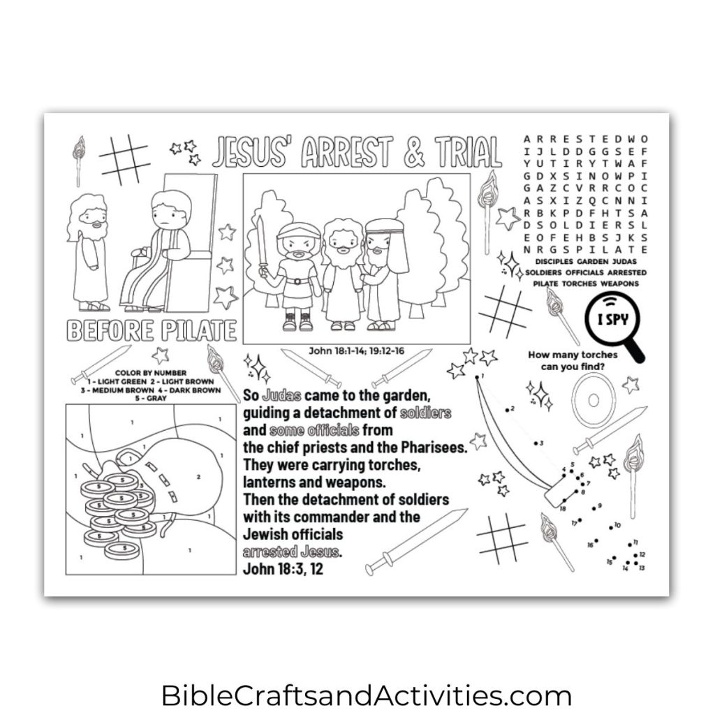 Jesus' Arrest and Trial Activity Sheet - Bible Crafts Shop
