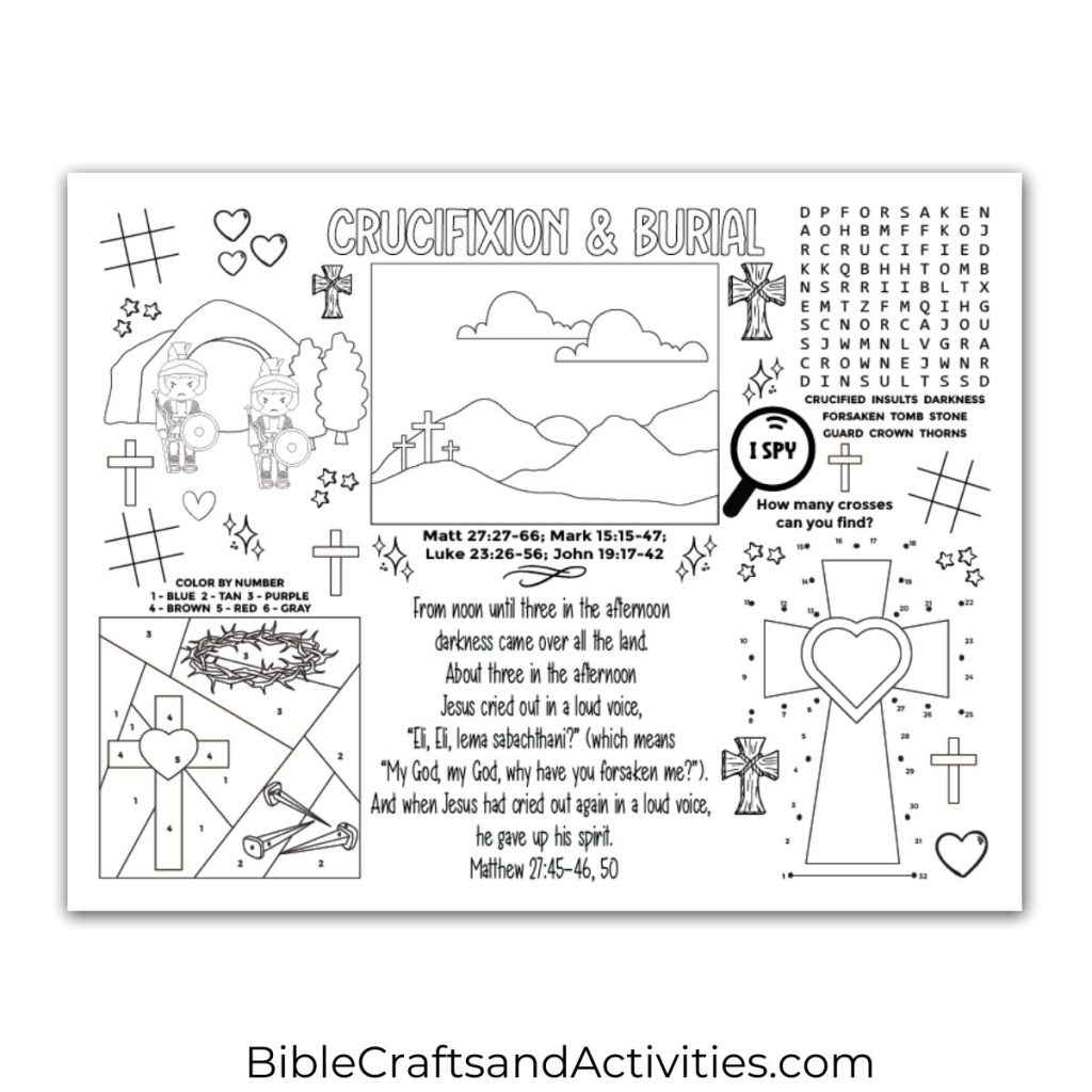 Jesus' Crucifixion and Burial Activity Sheet - Bible Crafts Shop