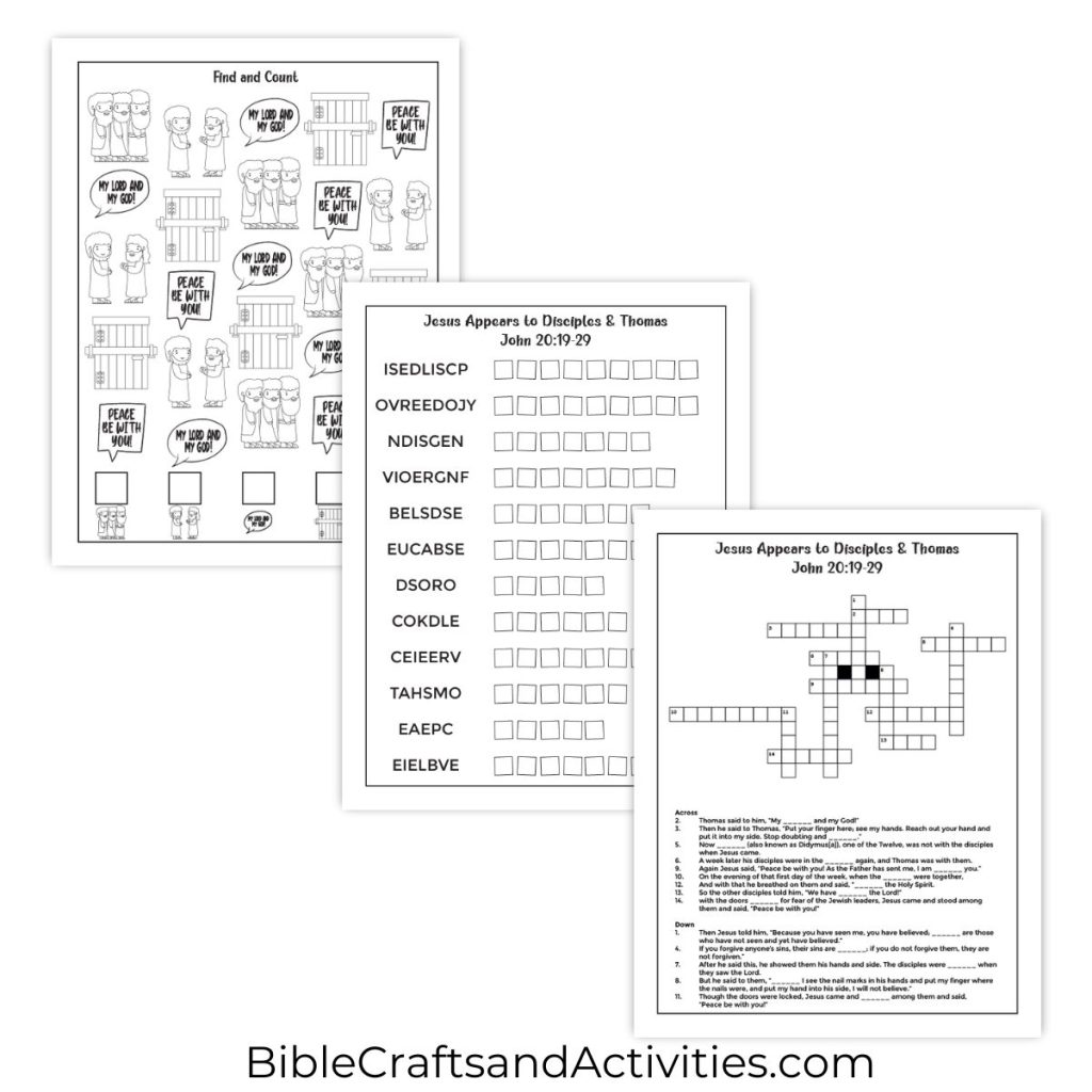 Jesus Appears to Disciples and Thomas Activity Pages - Bible Crafts Shop
