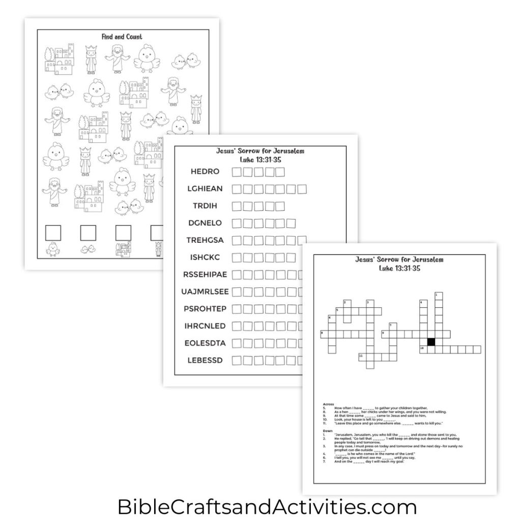 Jesus' Sorrow for Jerusalem Activity Pages - Bible Crafts Shop