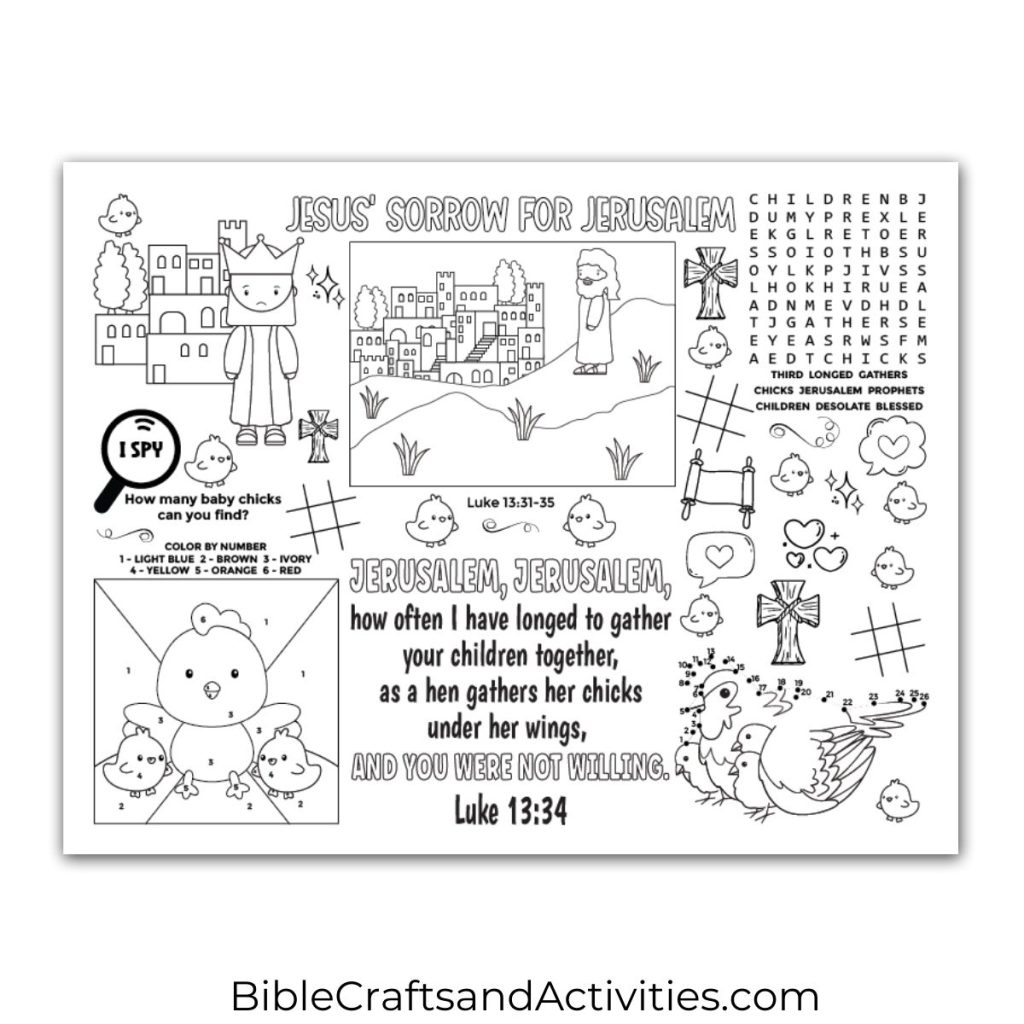 Jesus' Sorrow for Jerusalem Activity Sheet - Bible Crafts Shop