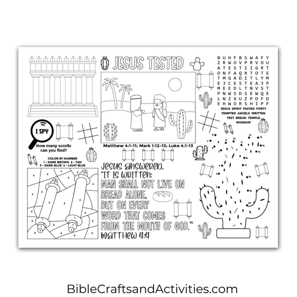 Jesus Tested in the Wilderness Activity Sheet - Bible Crafts Shop
