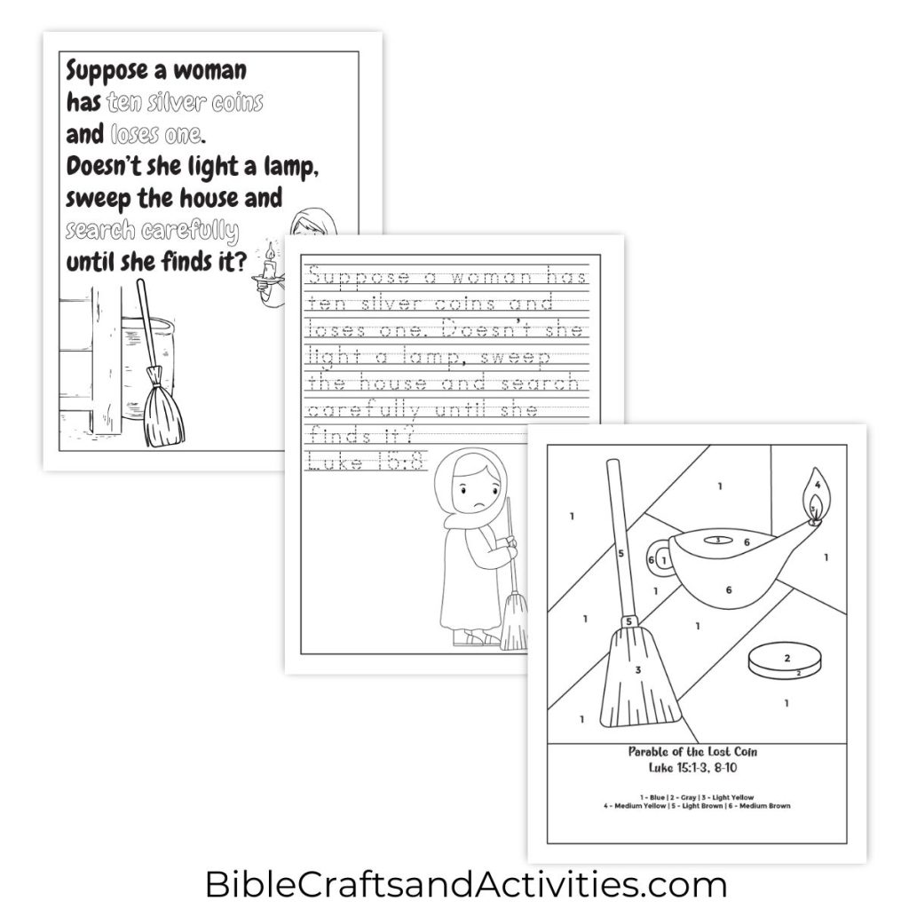 Parable of the Lost Coin Activity Pages - Bible Crafts Shop