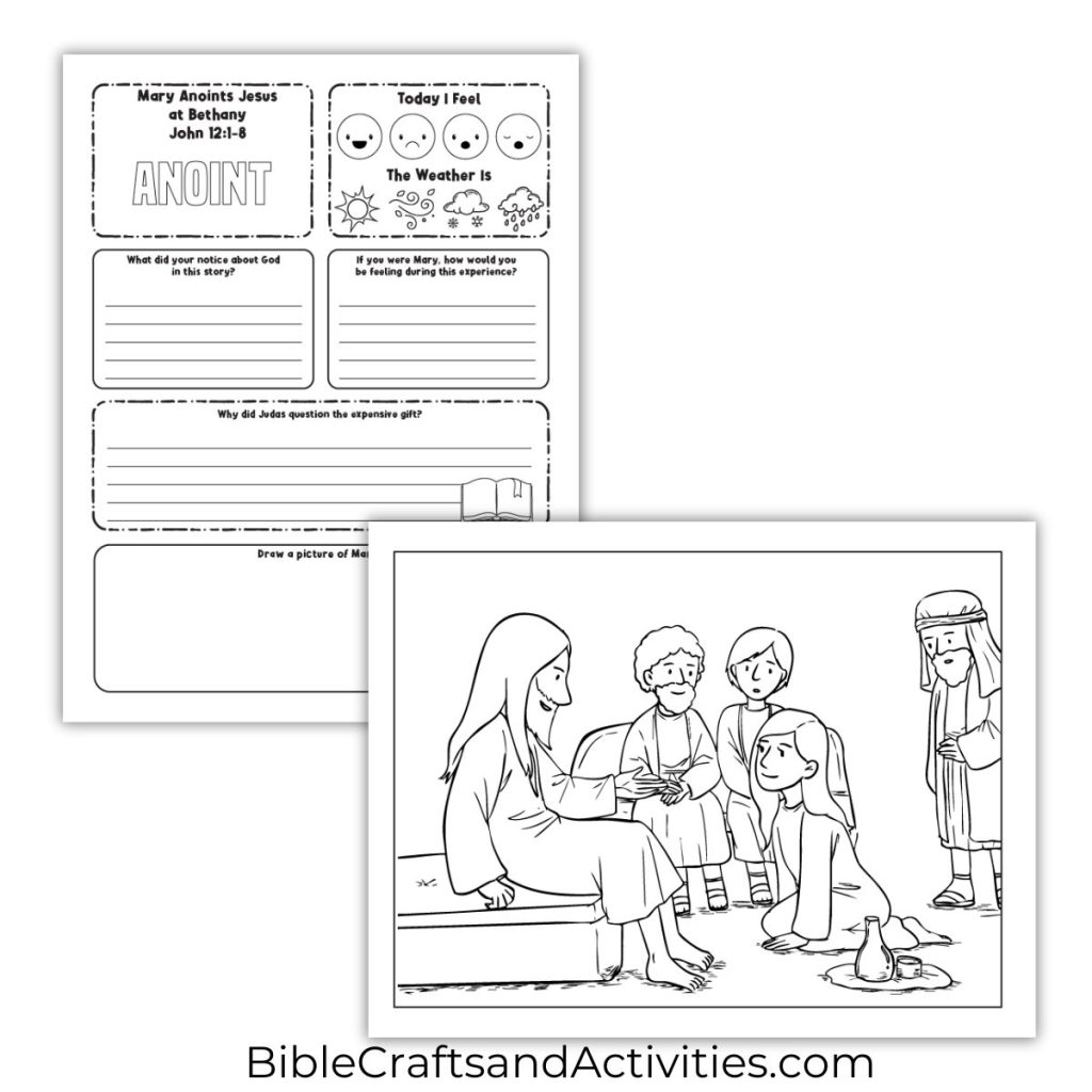 Mary Anoints Jesus at Bethany Activity Pages - Bible Crafts Shop