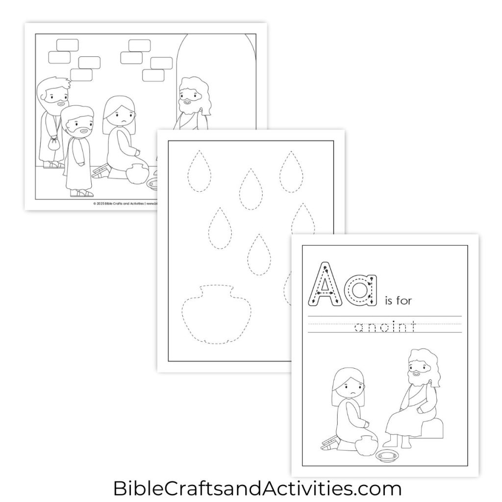 Mary Anoints Jesus at Bethany Activity Pages - Bible Crafts Shop