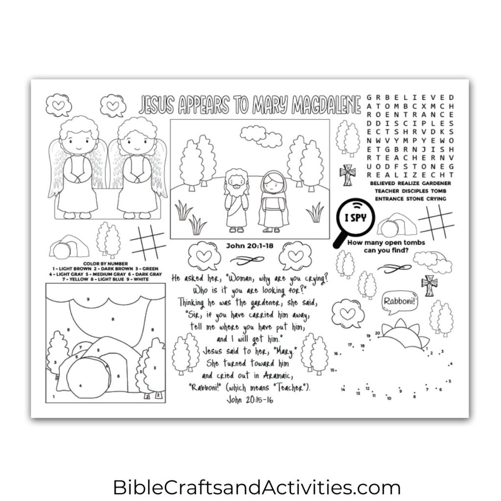 Jesus Appears to Mary Magdalene Activity Sheet - Bible Crafts Shop