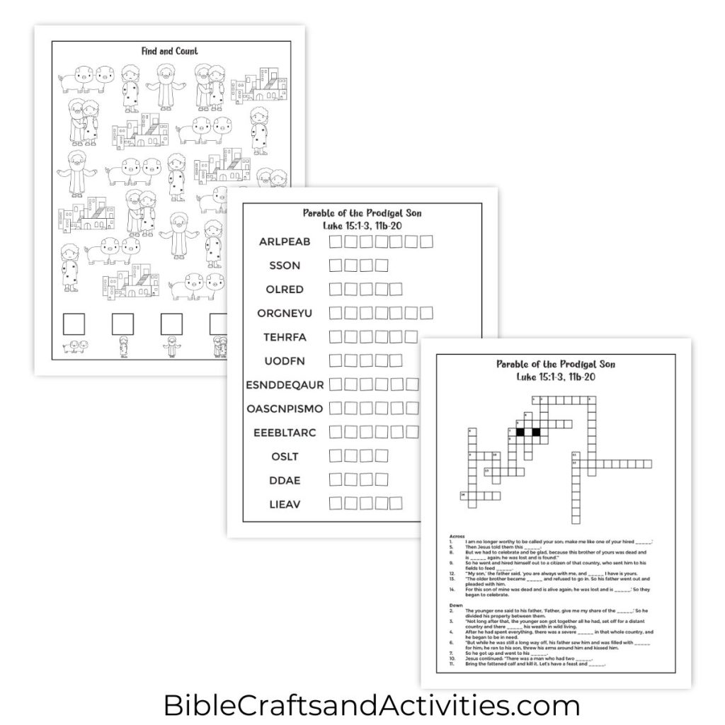 Parable of the Prodigal Son Activity Pages - Bible Crafts Shop
