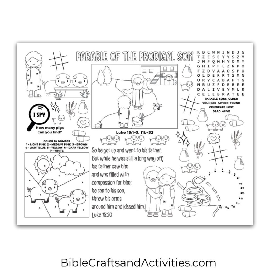 Parable of the Prodigal Son Activity Sheet - Bible Crafts Shop